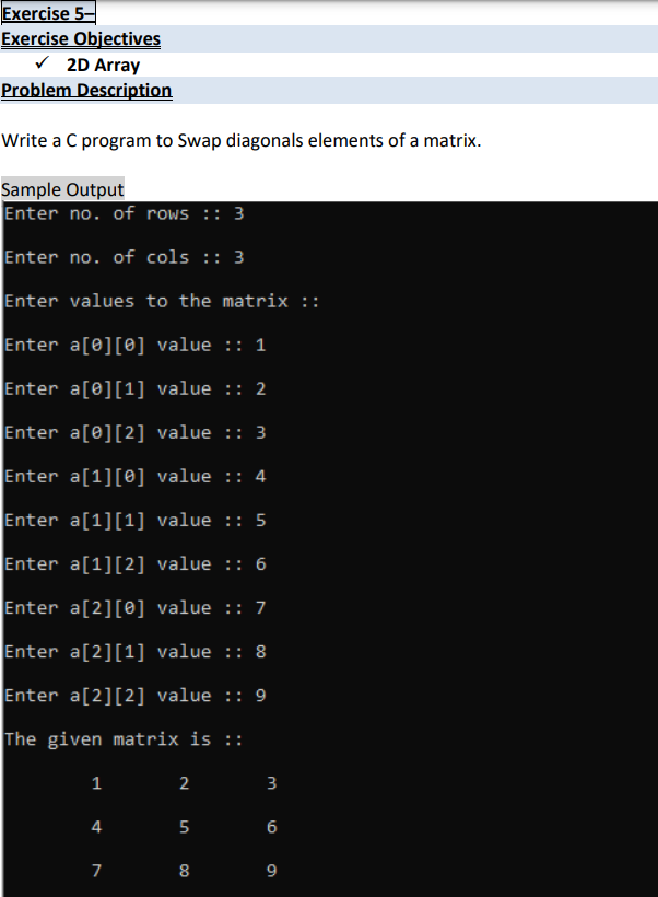 Solved Write a C Program to find sum of secondary diagonal | Chegg.com
