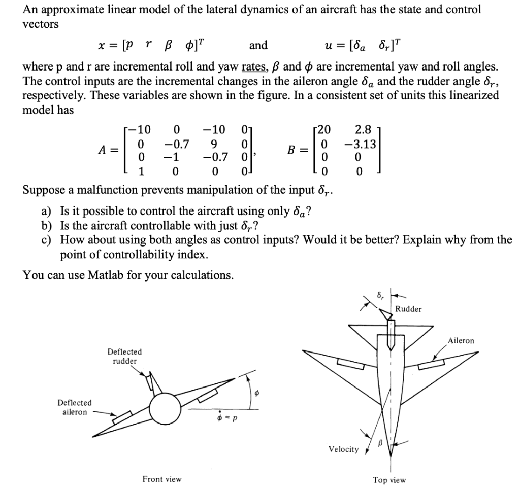 x = An approximate linear model of the lateral | Chegg.com