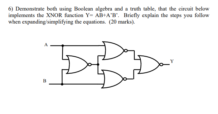 Solved 6) Demonstrate both using Boolean algebra and a truth | Chegg.com