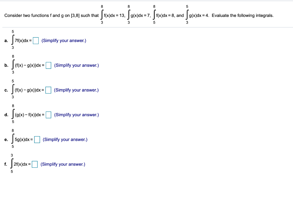 Consider two functions f and g on [3,8] such that | Chegg.com