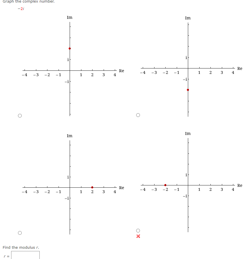 Graph the complex number.-2iFind the modulus r.r= | Chegg.com