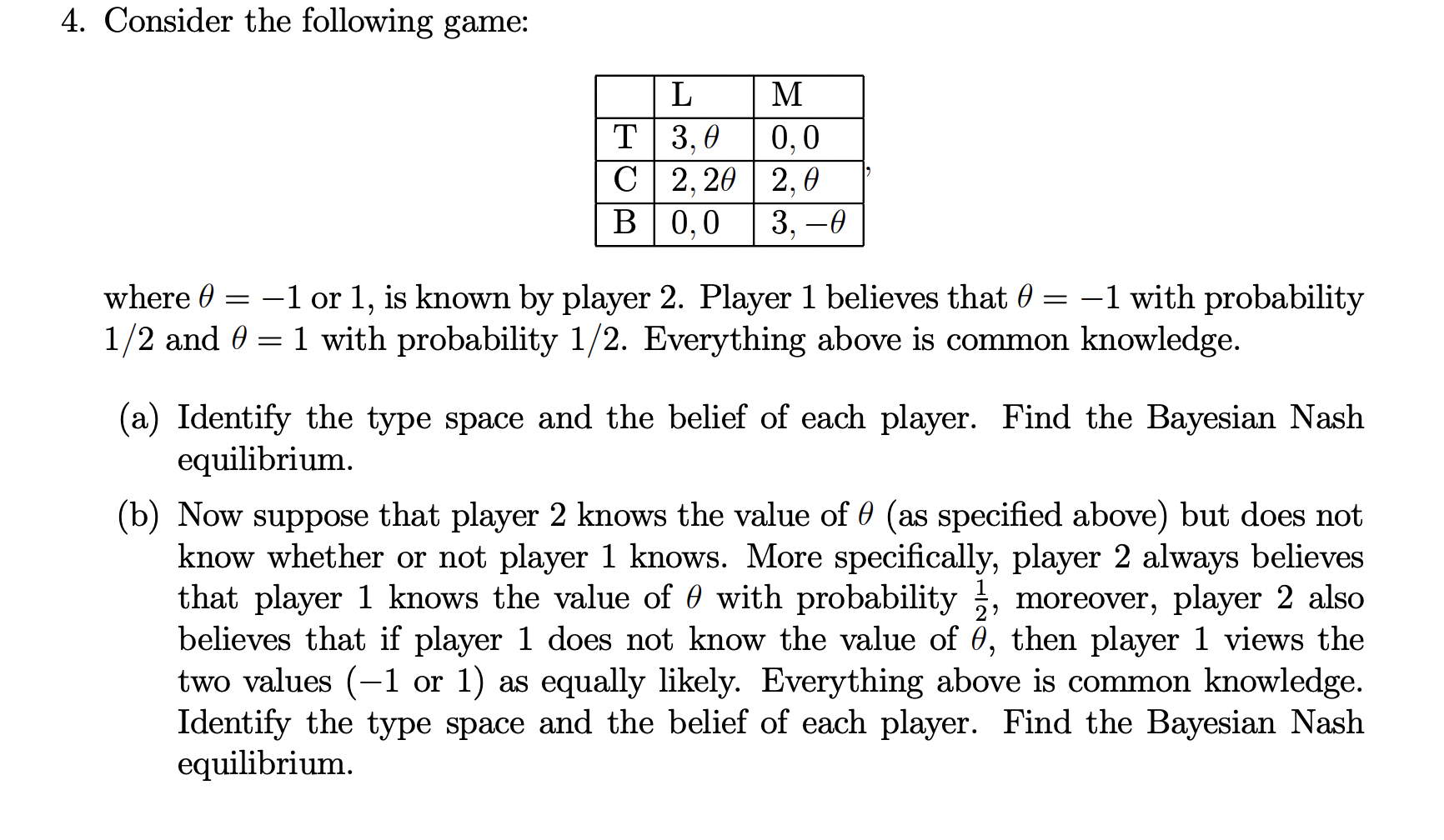 Solved 4. Consider the following game: where θ=−1 or 1 , is | Chegg.com