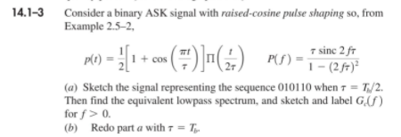 14.1-3 Consider a binary ASK signal with | Chegg.com