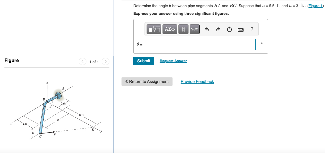 Solved Determine the angle between pipe segments BA and BC. | Chegg.com
