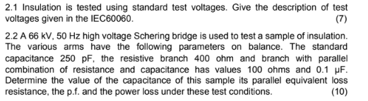 Solved 2.1 Insulation is tested using standard test | Chegg.com