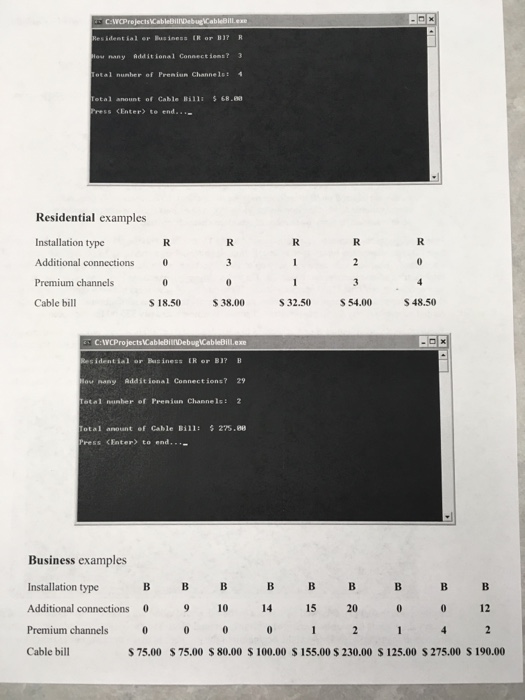 Solved Cable Bill Calculation Create the Windows console | Chegg.com