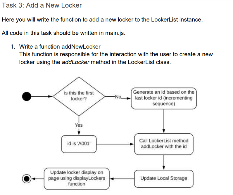 Solved Task 3: Add a New Locker Here you will write the | Chegg.com