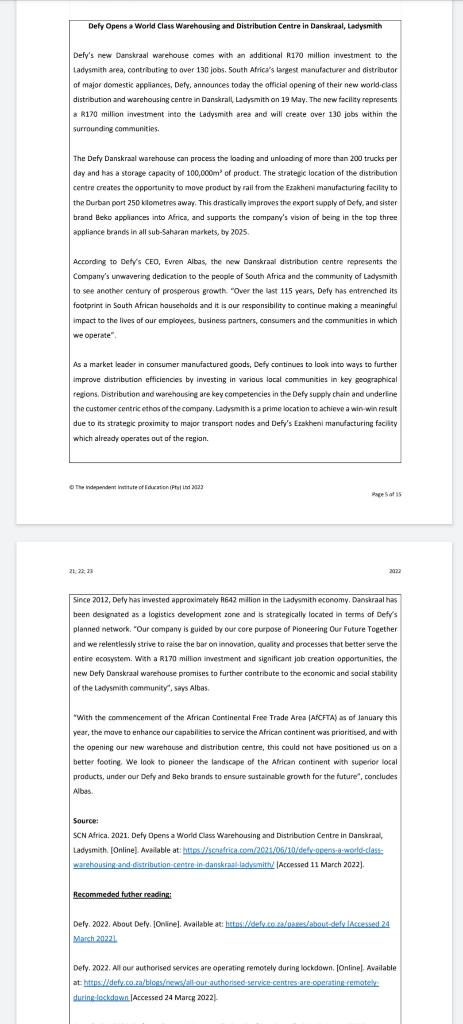 Solved Defy Opens a World Class Warehousing and Distribution | Chegg.com