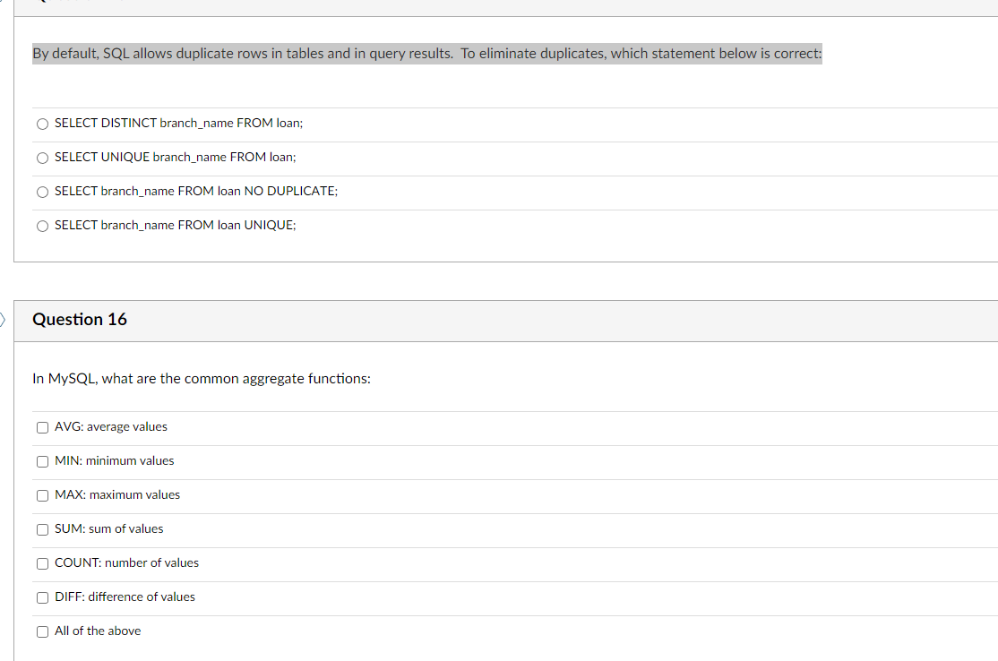 Solved By default, SQL allows duplicate rows in tables and | Chegg.com