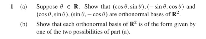 Solved 1 R. Suppose ? (cos ?, sin ? ), (sin ?,--cos ?) are | Chegg.com