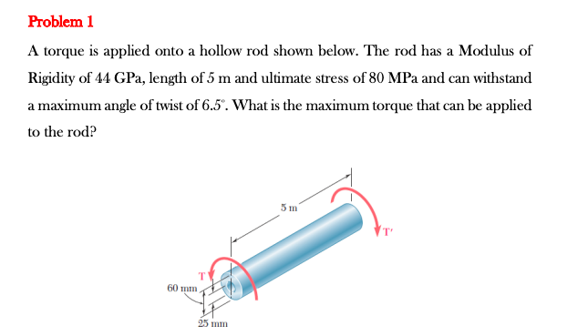 Solved Problem 1 A torque is applied onto a hollow rod shown | Chegg.com