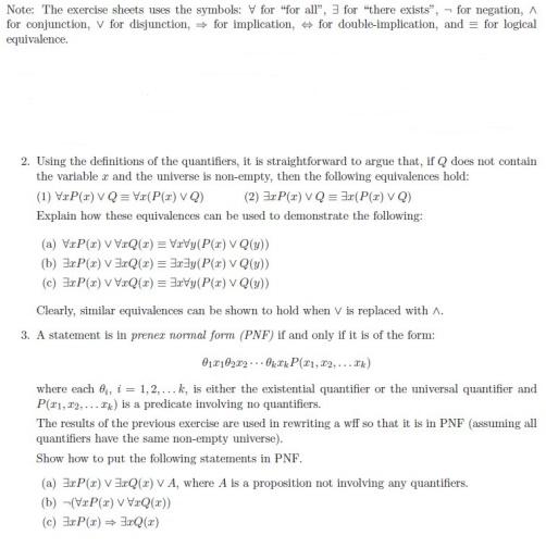 Note: The exercise sheets uses the symbols: V for | Chegg.com