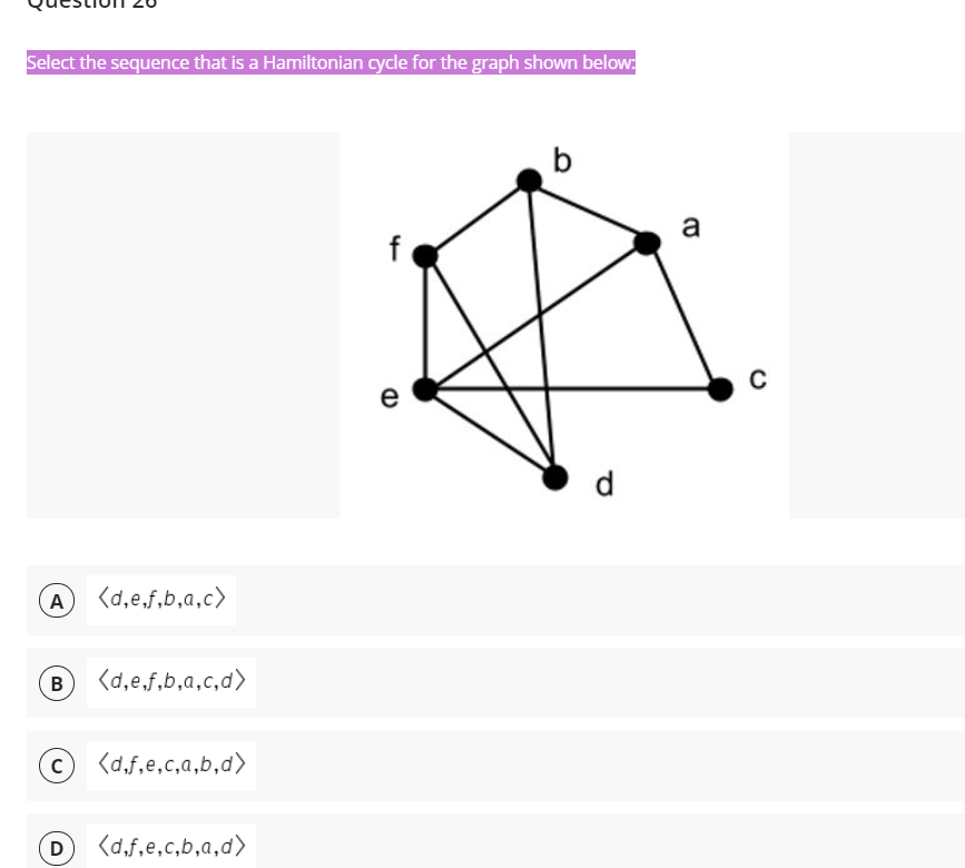 Solved Select the sequence that is a Hamiltonian cycle for | Chegg.com