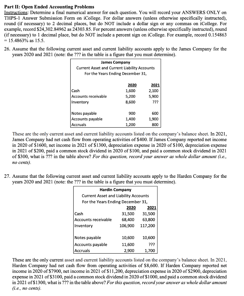 Solved Part II: Open Ended Accounting Problems Instructions: | Chegg.com