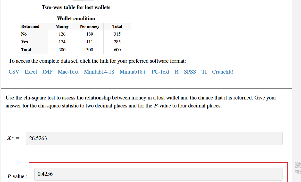 Solved Two-way table for lost wallets Returned Wallet | Chegg.com