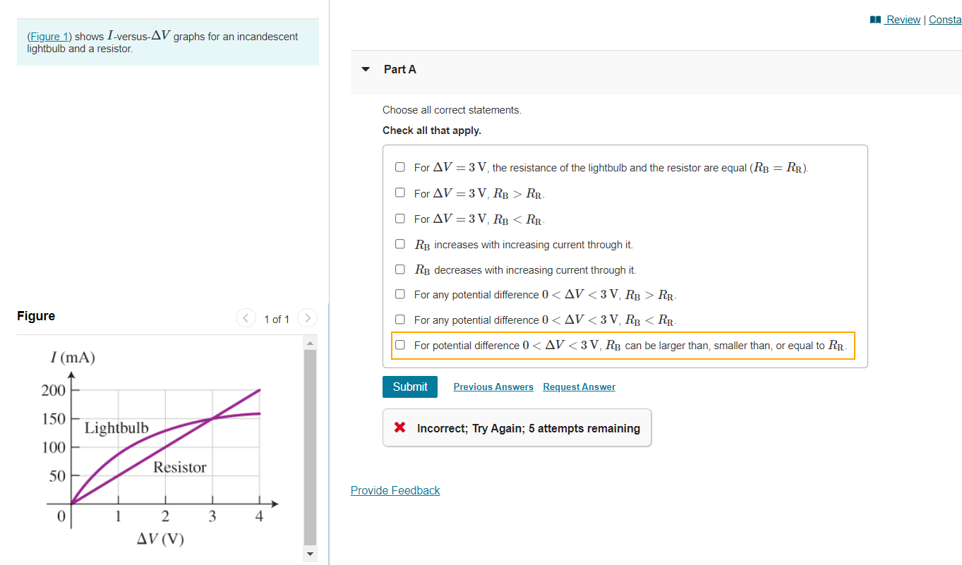 Solved Review Consta (Figure 1) shows I-versus-AV graphs for | Chegg.com