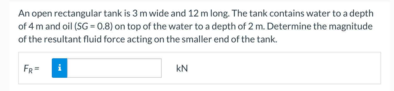 Solved An open rectangular tank is 3 ﻿m wide and 12 ﻿m long. | Chegg.com