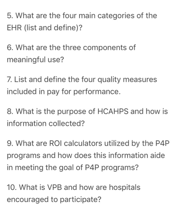 Solved 5. What are the four main categories of the EHR (list | Chegg.com