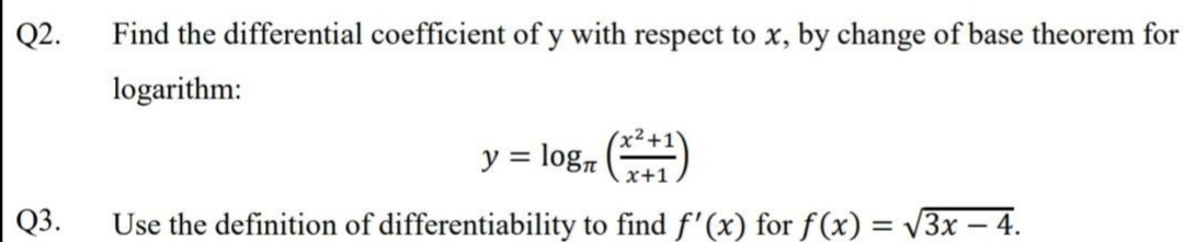 Solved Q2. Find the differential coefficient of y with | Chegg.com