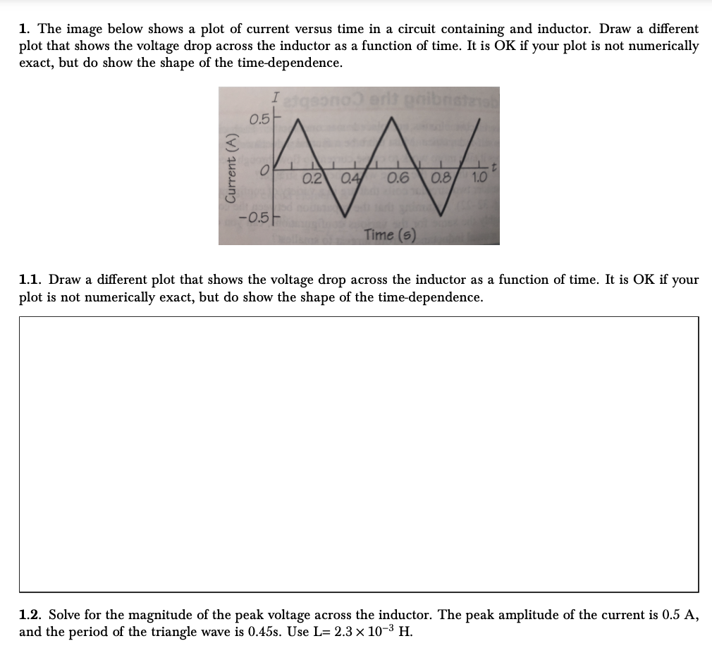 Solved 1. The image below shows a plot of current versus | Chegg.com