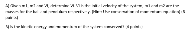 Solved A) Given m1, m2 and Vf, determine Vi. Vi is the | Chegg.com