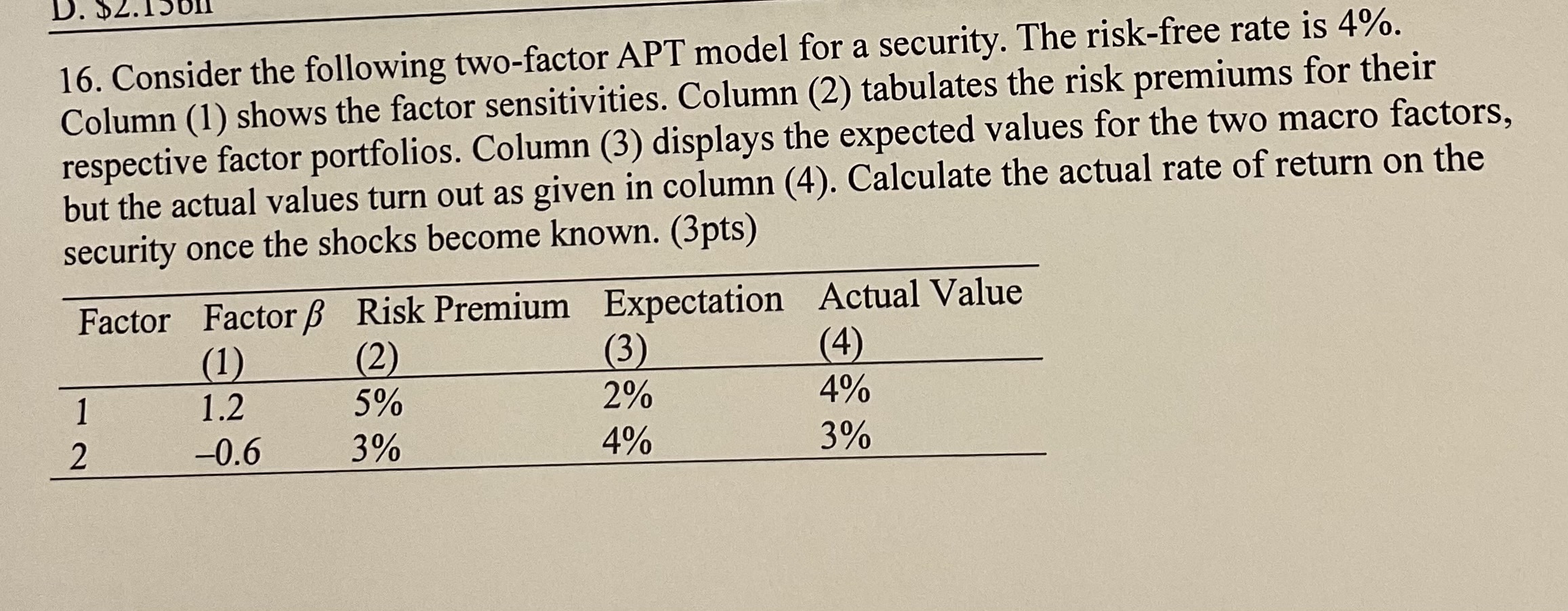 Solved 16. Consider the following two-factor APT model for a | Chegg.com