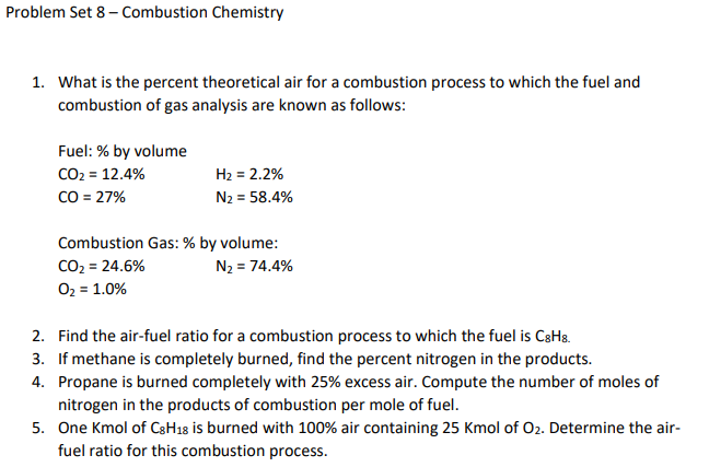 Solved Problem Set 8 - Combustion Chemistry 1. What is the | Chegg.com