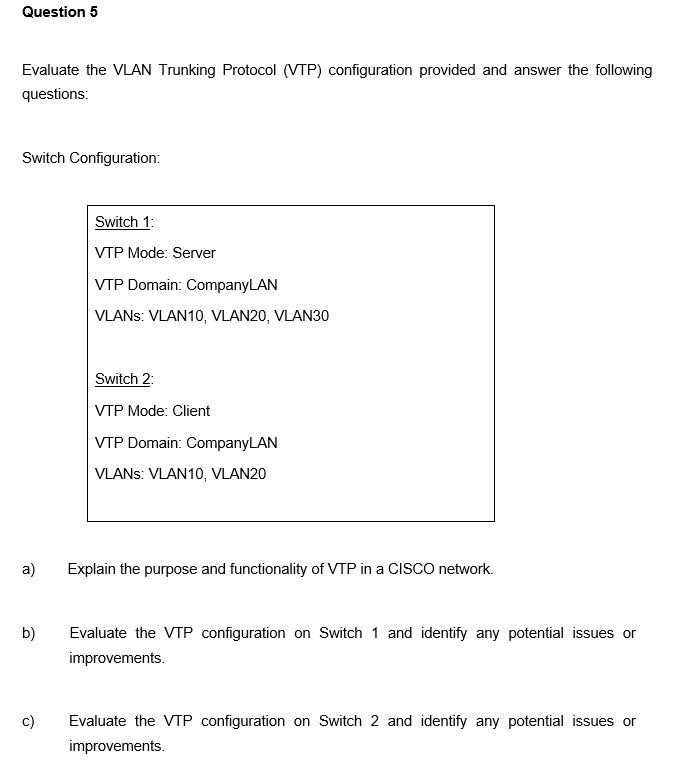 Solved Evaluate the VLAN Trunking Protocol (VTP) | Chegg.com