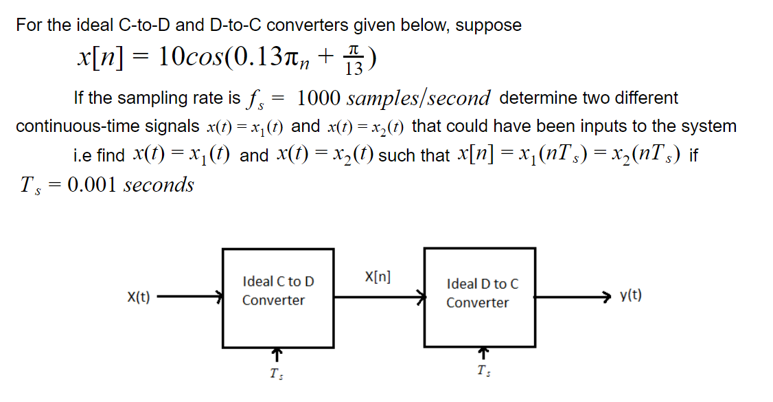 Solved For the ideal C-to-D and D-to-C converters given | Chegg.com