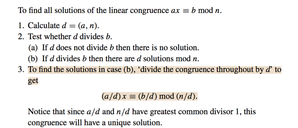 Solved To find all solutions of the linear congruence ax = b | Chegg.com
