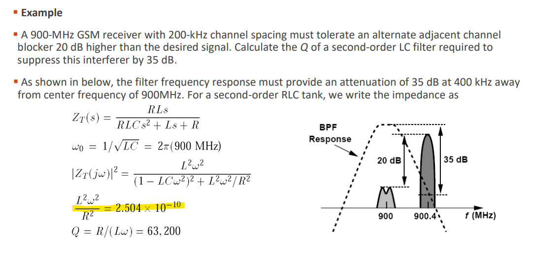 Solved Example - A 900-MHz GSM receiver with 200-kHz channel | Chegg.com