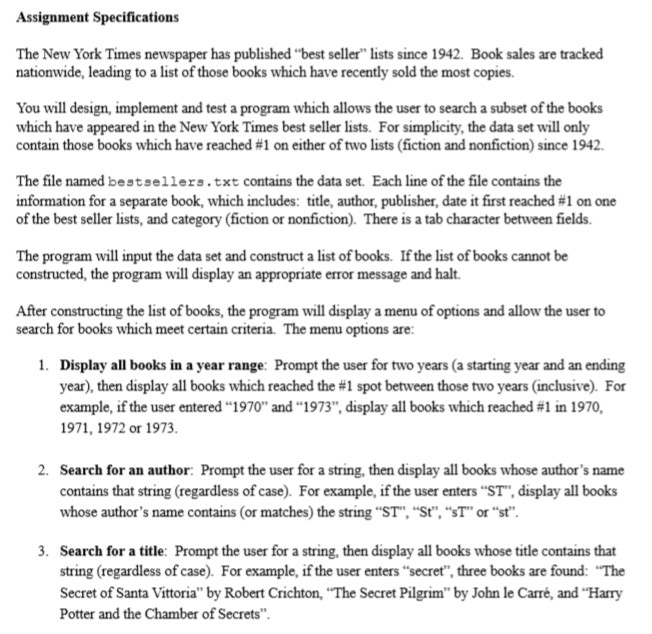Assignment Specifications The New York Times | Chegg.com