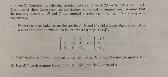 Solved Problem 2. Consider the following reaction network: A | Chegg.com