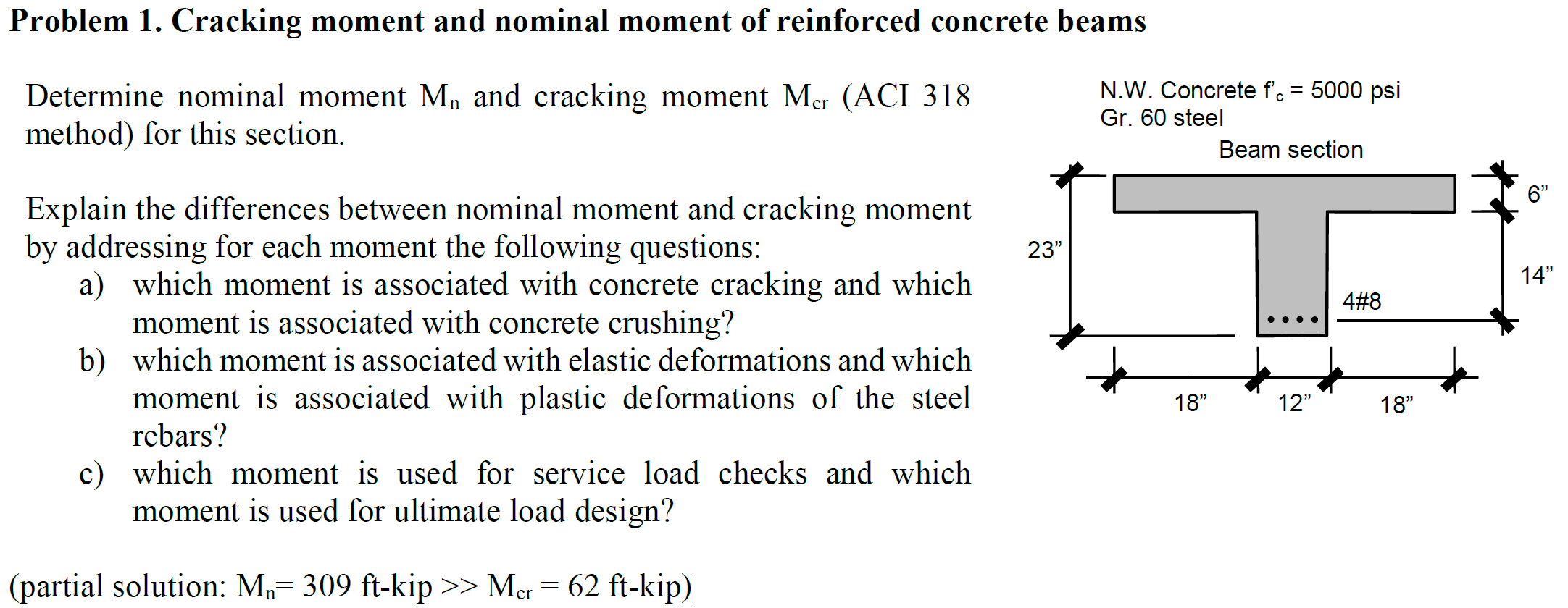 Solved Determine nominal moment Mn and cracking moment Mcr | Chegg.com
