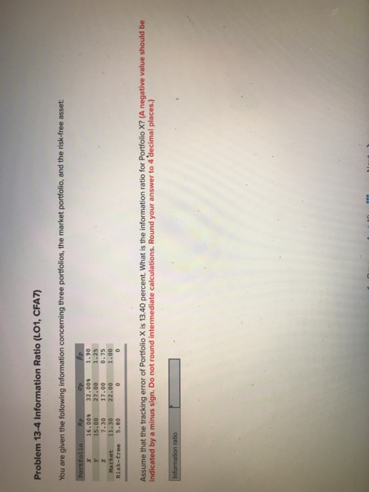 Solved Problem 13-4 Information Ratio (LO1, CFA7) You are | Chegg.com
