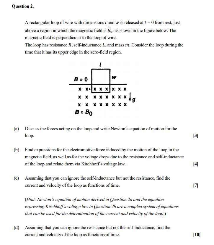 Solved A rectangular loop of wire with dimensions l and w | Chegg.com