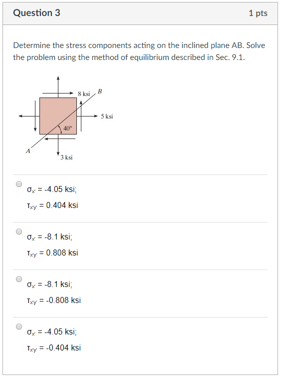Solved Determine the stress components acting on the | Chegg.com