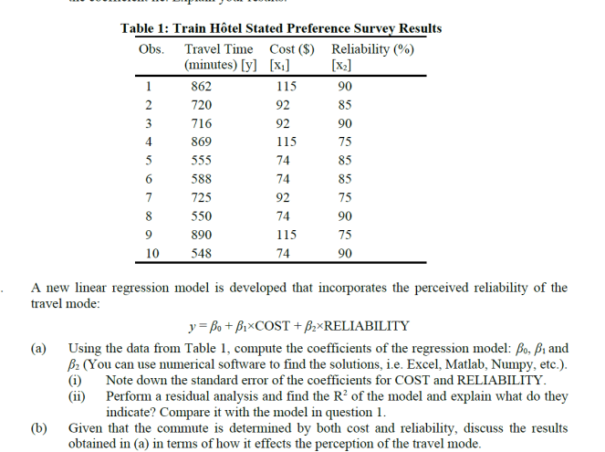 Solved Table 1: Train Hôtel Stated Preference Survey Results | Chegg.com
