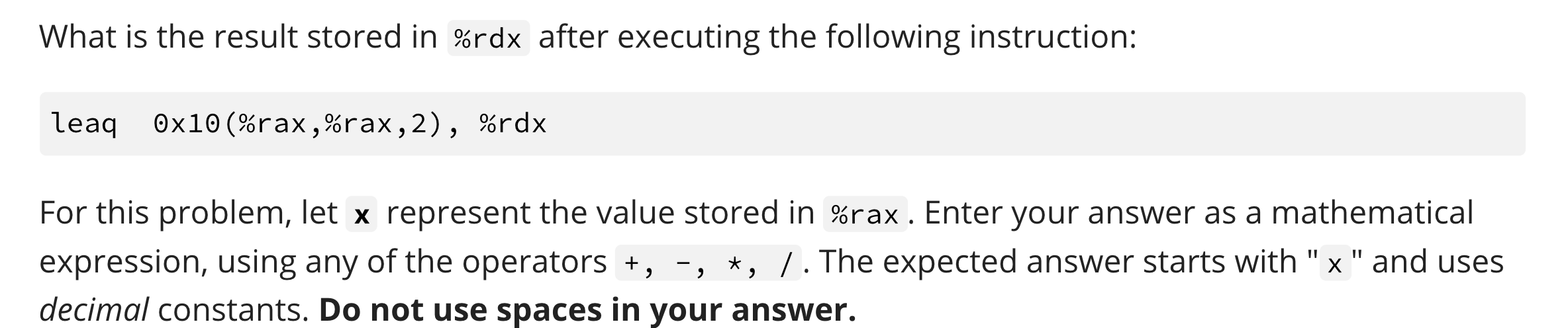 Solved What is the result stored in %rdx after executing the | Chegg.com
