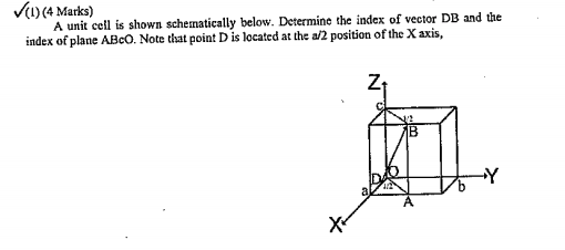 Solved (1)(4 Marks) A unit cell is shown schematically | Chegg.com