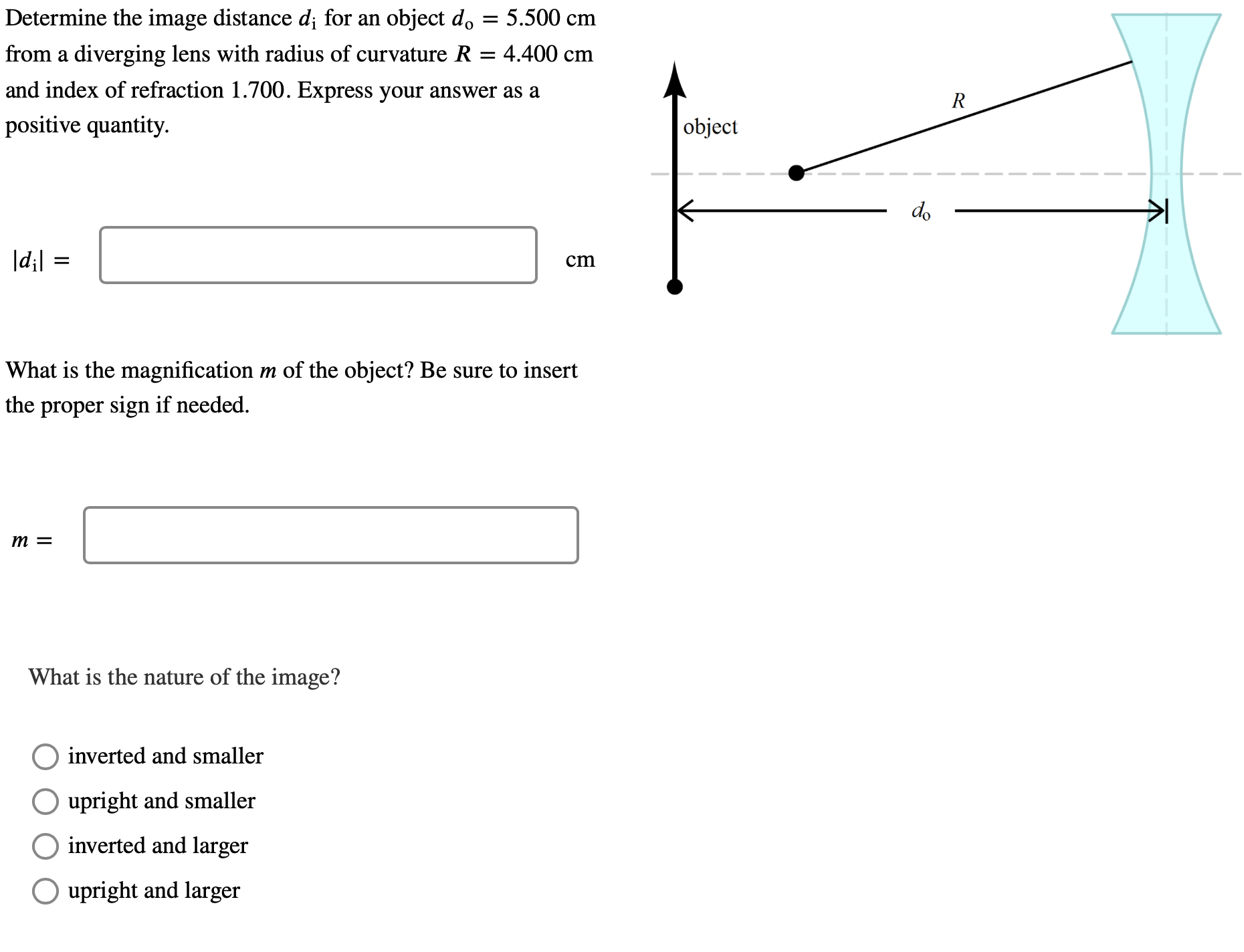 Solved Determine the image distance di for an object | Chegg.com