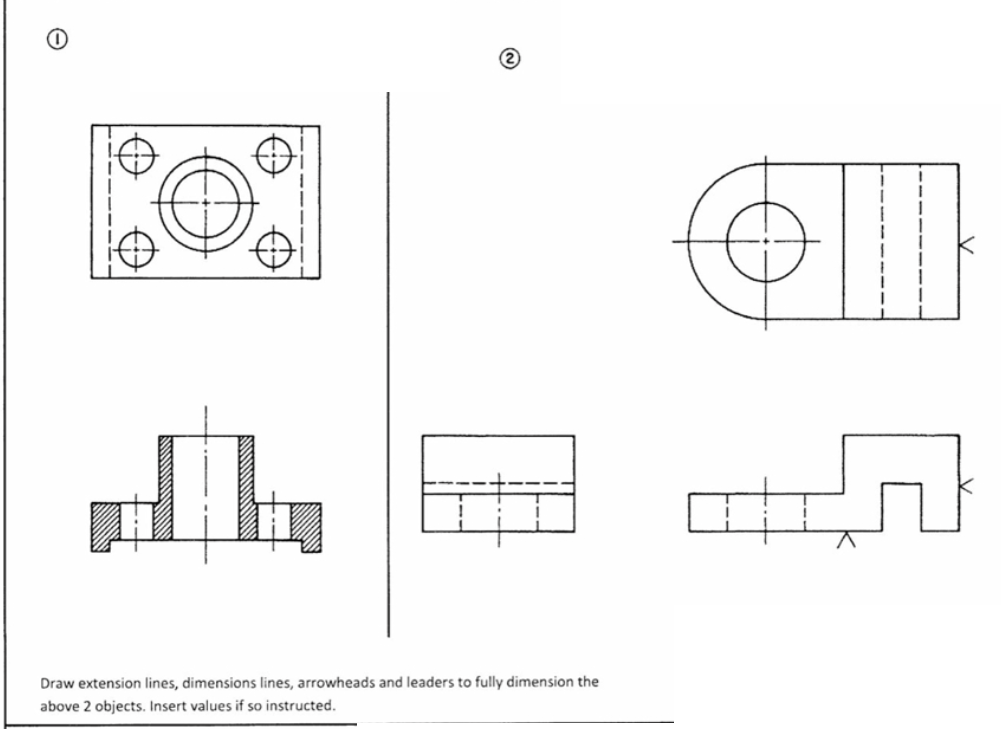 Solved 2 } Draw extension lines, dimensions lines, | Chegg.com