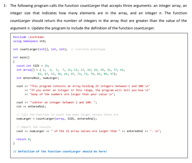 Solved 1. The following program calls the function | Chegg.com