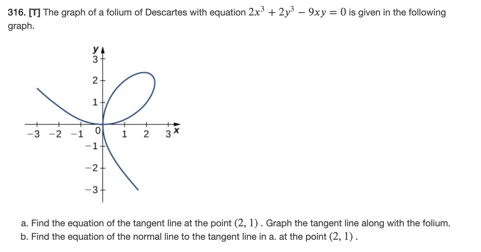 Solved 316. [T] The graph of a folium of Descartes with | Chegg.com