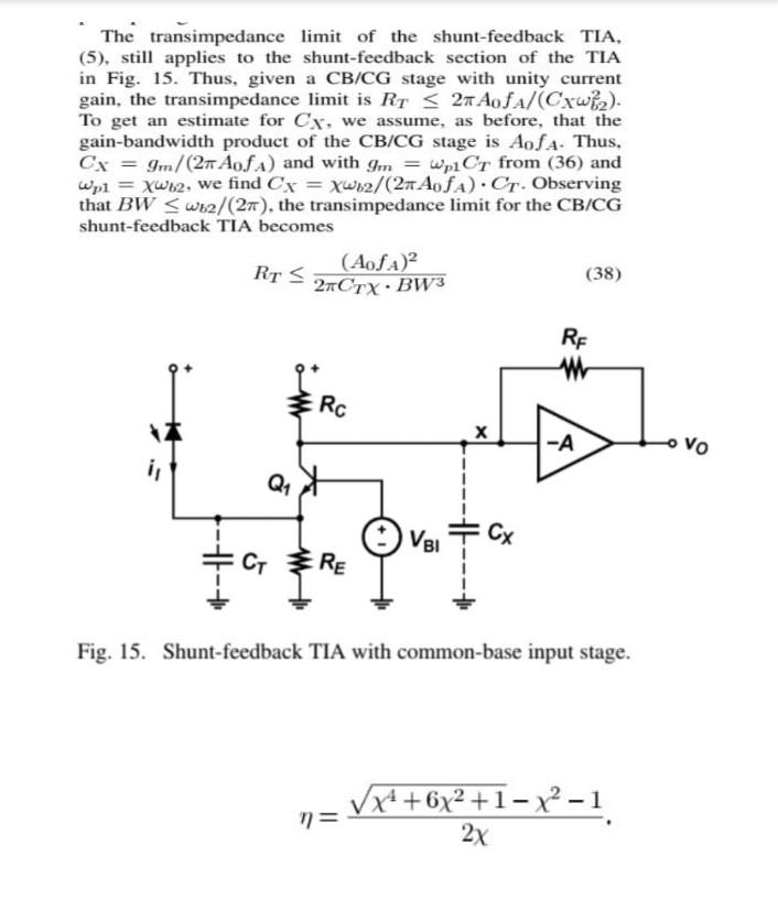 Solved The transimpedance limit of the shunt-feedback TIA, | Chegg.com