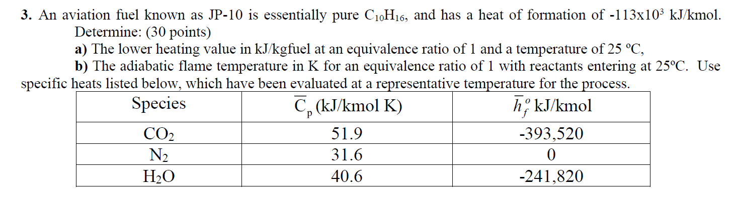 Solved An aviation fuel known as JP-10 is essentially pure | Chegg.com