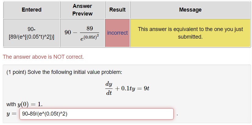 Solved The answer above is NOT correct. (1 point) Solve the | Chegg.com