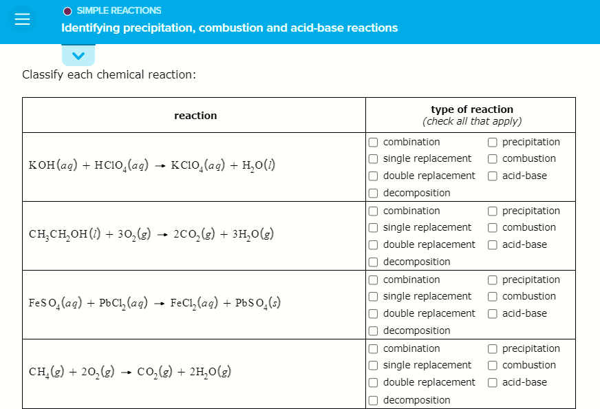 Solved Simple Reactions Identifying Precipitation