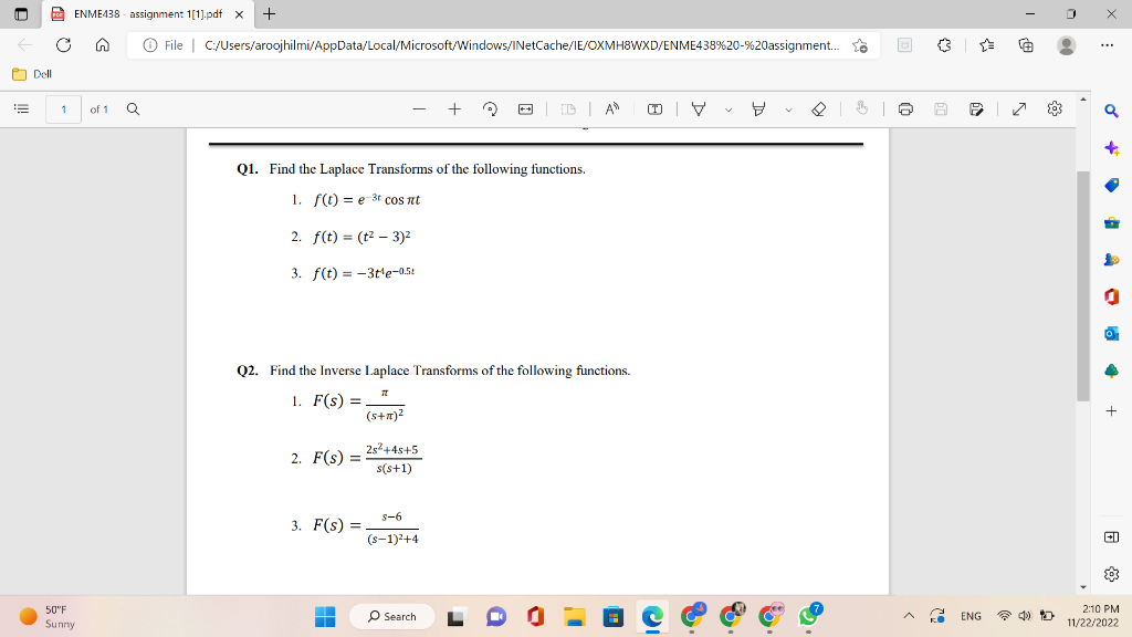 Solved Q1. Find the Laplace Transforms of the following | Chegg.com