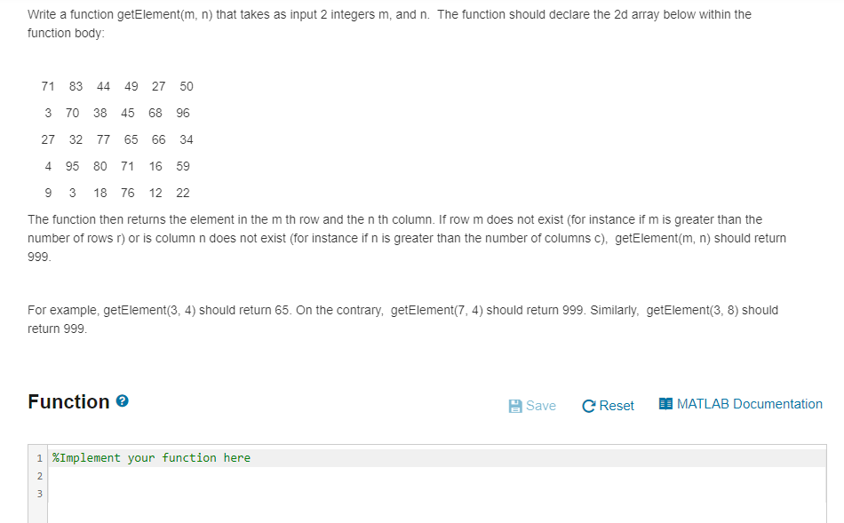 Solved Write a function getElement(m, n) that takes as input | Chegg.com
